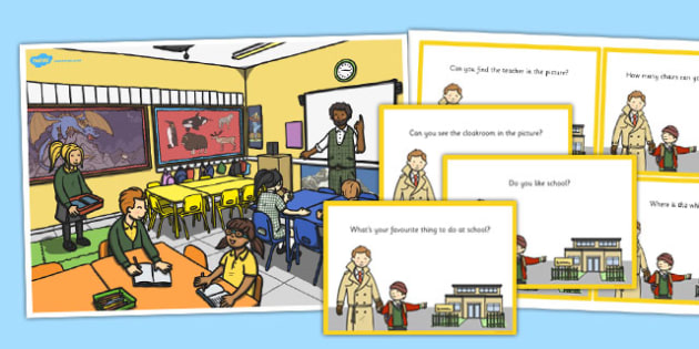 School Scene and Question Cards (teacher made)