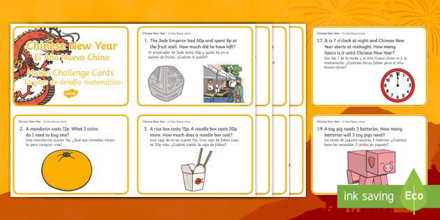 Year 1 Chinese New Year Maths Word Problem Challenge Cards English ...