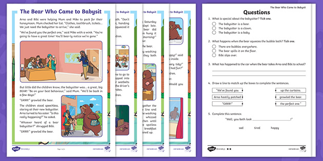 Year 2 The Bear Who Came to Babysit Differentiated Reading Comprehension