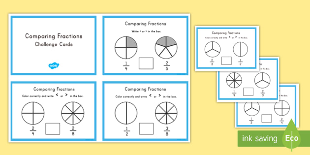 Comparing Fractions Challenge Cards - Fourth Grade Math