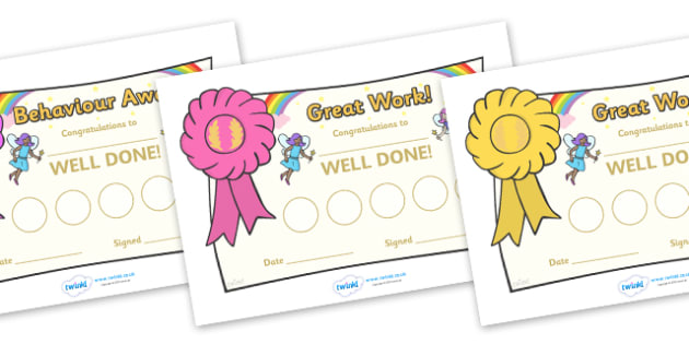 Fairy Sticker Reward Certificates (30mm) (teacher made)