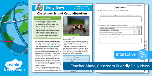 News Story for Kids 7-9: Christmas Island Crab Migration