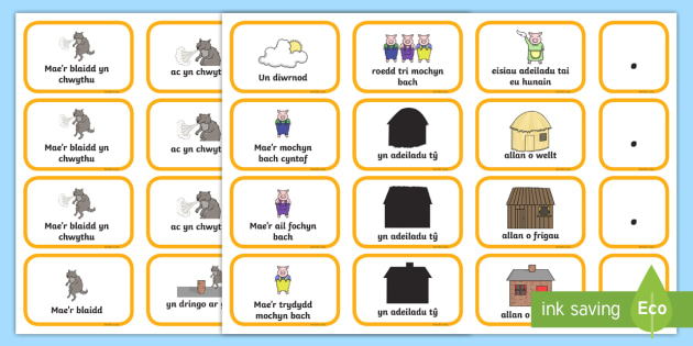 Cardiau Adeiladu Brawddegau Y Tri Mochyn Bach (teacher made)