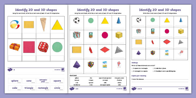 3D And 2D Shapes Identification Worksheets Maths KS2