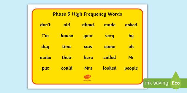 Phase 5 High Frequency Word Mat for Visually Impaired