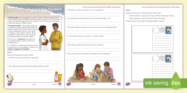 Summer Standard and Non-Standard English Activity Sheets