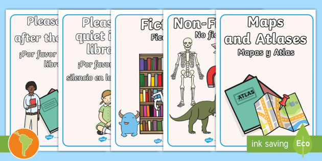 Types of Text Posters English/Spanish - Library Role Play Display Posters