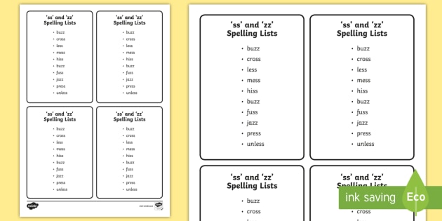 * NEW * 'ss' and 'zz' Sound Spelling List Cards - jolly phonics