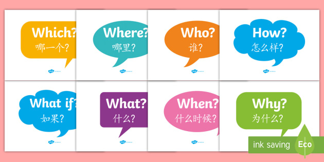 Question Words on Speech Bubbles Display Cut-Outs - English/Mandarin ...