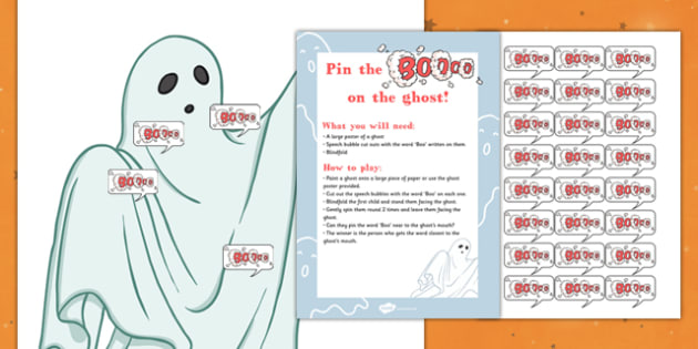 Pin the Boo on the Ghost Halloween Party Game and Resource Pack