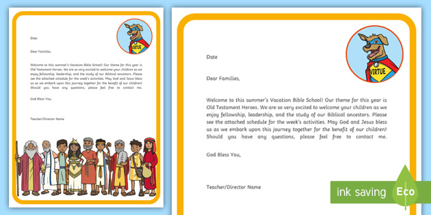 Vacation Bible School: Old Testament Heroes Editable Parent Letter