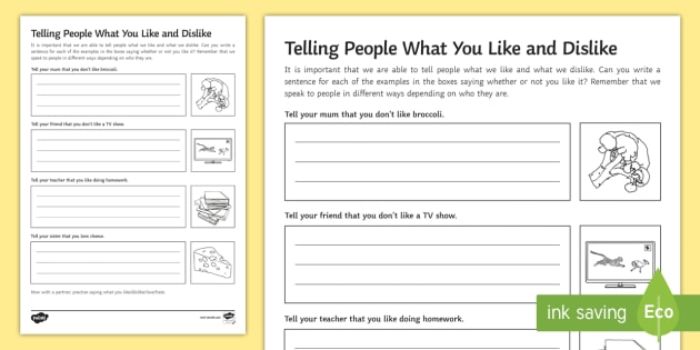 Likes and Dislikes in Different Contexts Worksheet / Worksheet