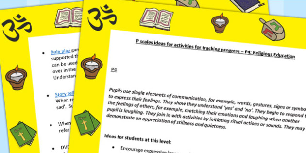 P Scales Ideas for Activities for Tracking Progress P4 RE - RE