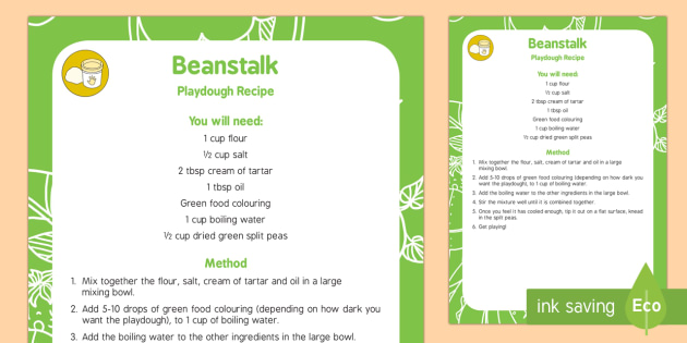Beanstalk Playdough Recipe (teacher made)