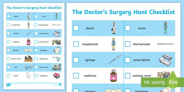 The Doctors' Surgery Aistear Hunt Checklist