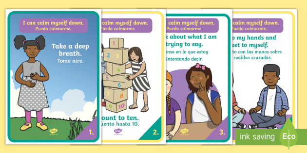 'I Can Calm Myself Down' Display Posters English/Spanish - EAL, I Can Calm