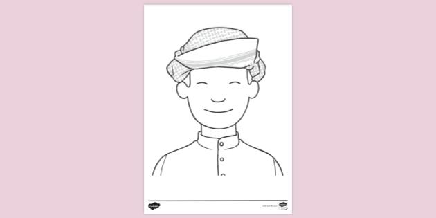 FREE! - Arab Boy Happy Colouring | Colouring Sheets