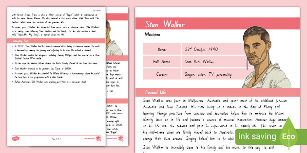 Stan Walker Fact File (teacher made)