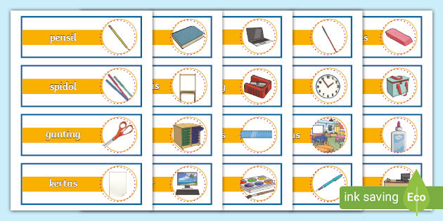 Classroom Objects Vocabulary Cards Indonesian (teacher made)