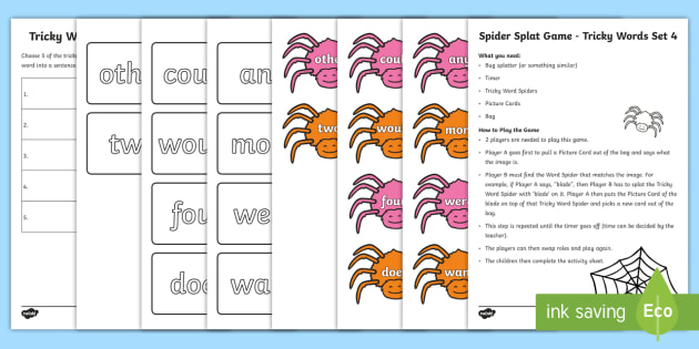 Spider Splat Tricky Words Set 4 Game (teacher made)
