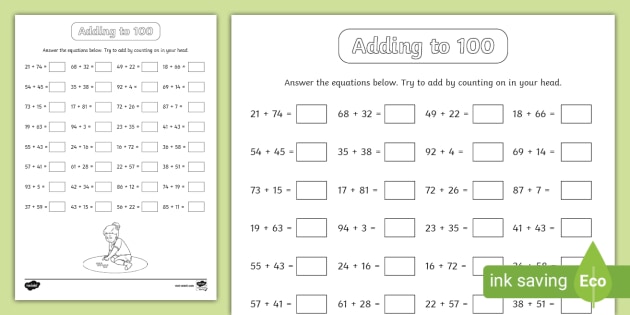 100 Addition Facts Worksheet Free
