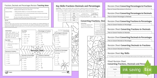 Converting between Fractions, Decimals and Percentages Lesson 5: Revision
