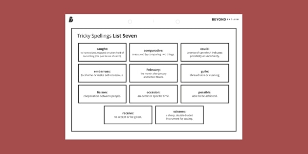 Tricky Spellings Word Mat List 7 (teacher made)