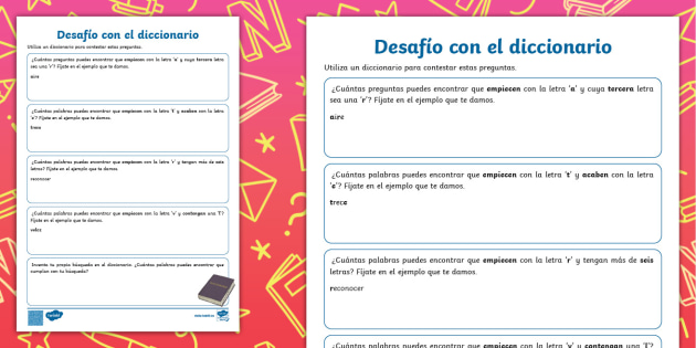 Hojas De Trabajo Para Practicar Las Habilidades Del Diccionario