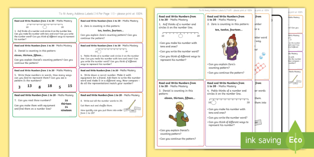 Year 1 Read and Write Numbers from 1 to 20 Maths Mastery Challenge Sticky
