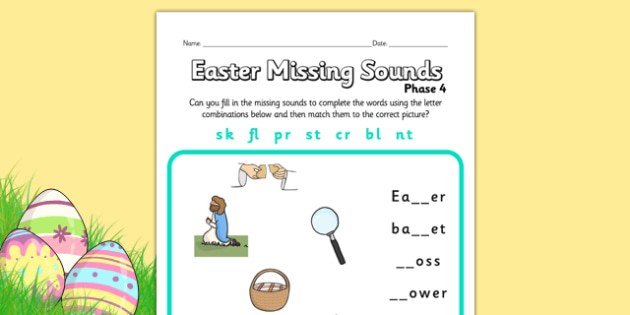 Easter Phase 4 Missing Blends Worksheet - easter, phase 4, phases