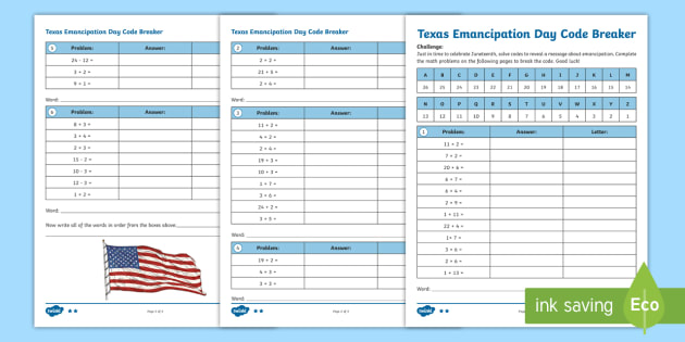 Texas Emancipation Day Code Breaker Activity