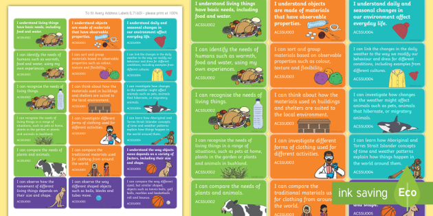 Australian Curriculum Foundation Science Objective Stickers