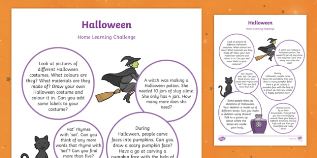 Halloween Themed Home Learning Challenge Sheet Reception FS2