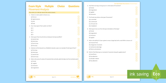 GCSE PE Exam-Style Multiple Choice Questions: Movement Analysis GCSE PE Exam-Style Multiple Choice Questions: Movement Analysis