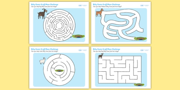 The Billy Goats Gruff Differentiated Maze Worksheet / Worksheet Pack,