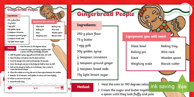 Christmas Gingerbread People Recipe Procedural Writing Sample