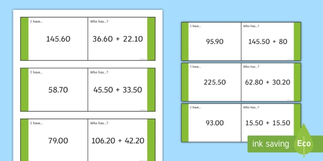 Decimal Number Addition Loop Cards (teacher made)