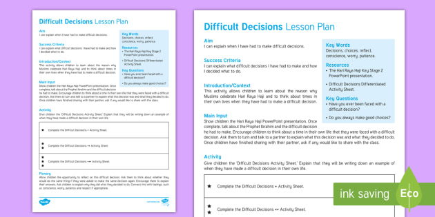 Difficult Choices Lesson Plan (teacher made)