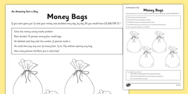 Money Bags Worksheet / Worksheet (teacher made)
