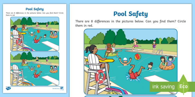 Pool Safety Spot the Difference Worksheet (teacher made)