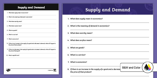 Supply and Demand Quick Quiz (teacher made)