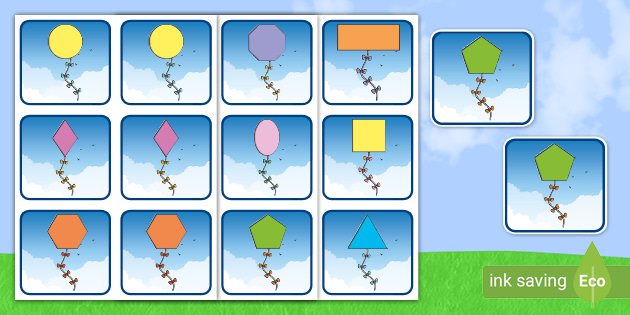 👉 2D Shape Kites Matching Cards (teacher made)