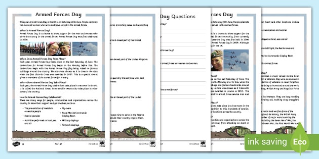 KS2 Armed Forces Day Differentiated Reading Comprehension Activity