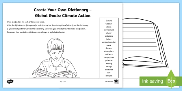 Global Goals Climate Action Create Your Own Dictionary Activity