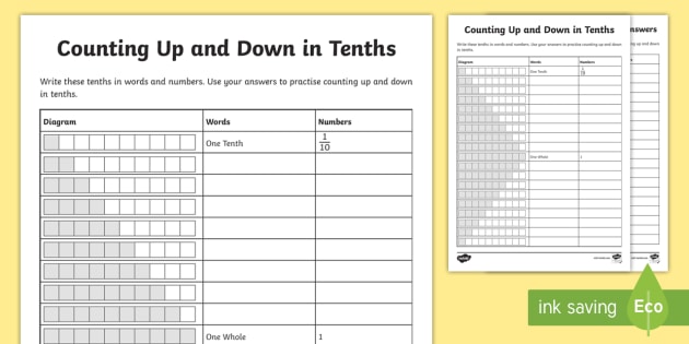 Counting Up and Down in Tenths Worksheet / Activity Sheet