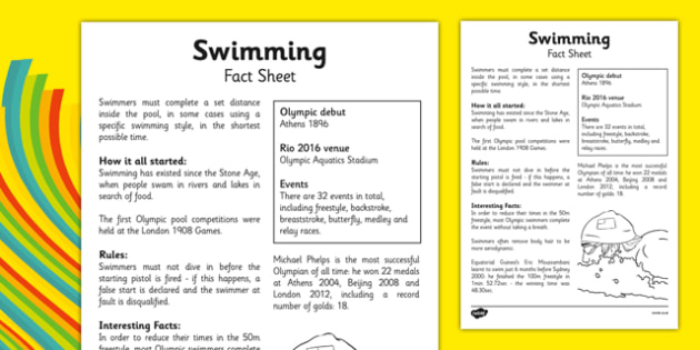 The Olympics Swimming Fact Sheet (teacher made)