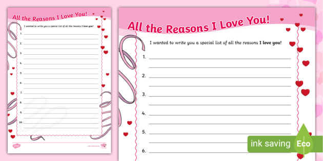 All The Reasons I Love You Writing Task | Upper Primary