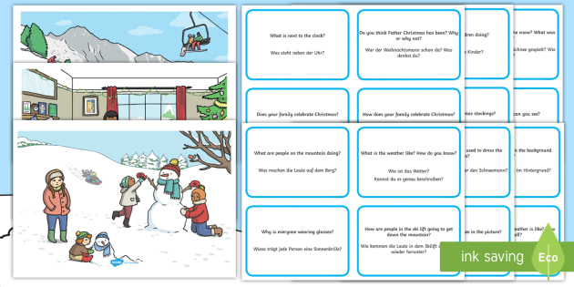 Winter Scenes and Question Cards English/German