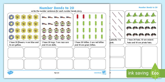 Number Facts of 20 Stories Worksheets