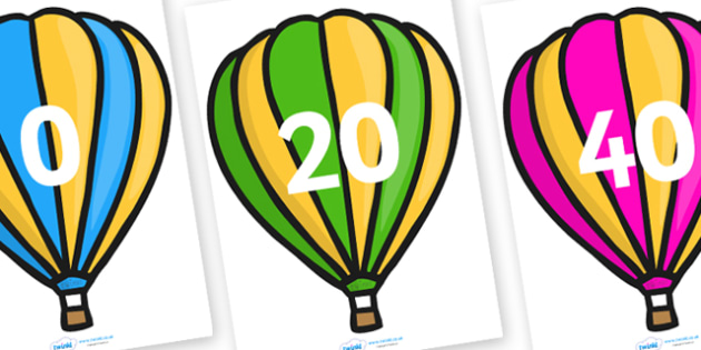 Counting in 20s on Striped Hot Air Balloons Display Activity